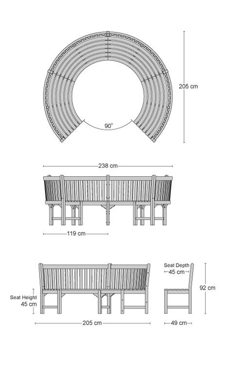 Henley Teak 3/4 Curved Bench